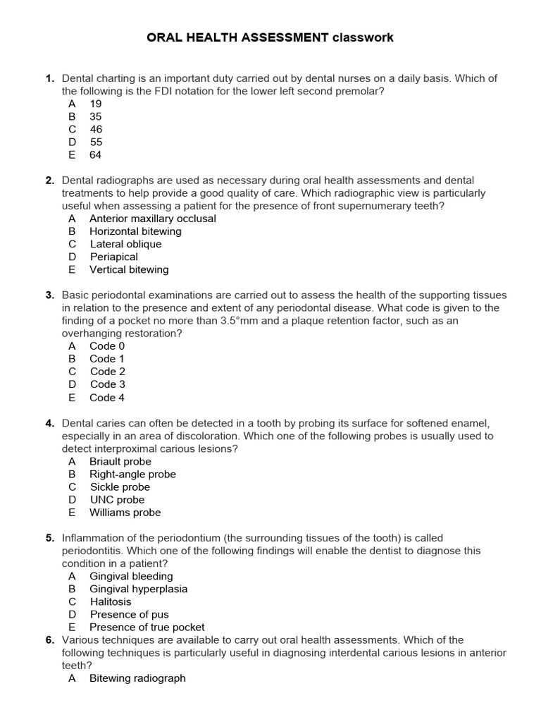 Oral Assessment End of Session Test and Answers | PDF | Periodontology ...