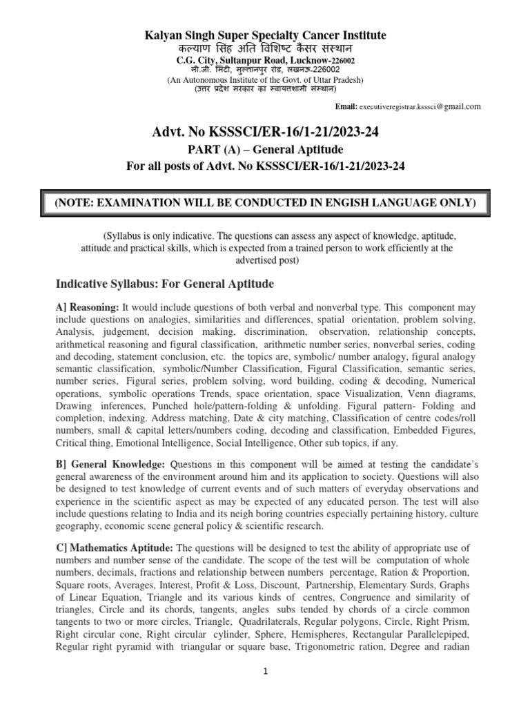 Combined Syllabus Vide Advt No KSSSCI - ER - 16 - 1-21 - 2023-24 2 ...