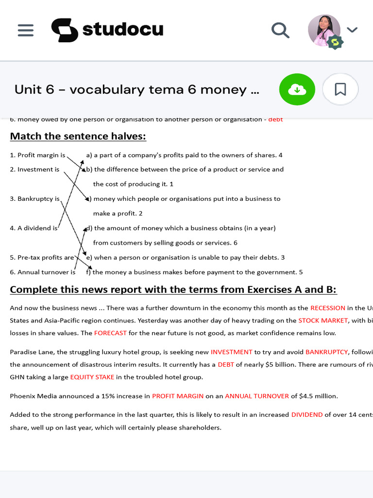 Unit 6 - Vocabulary Tema 6 Money Daniel - Match The Words in The Box To ...