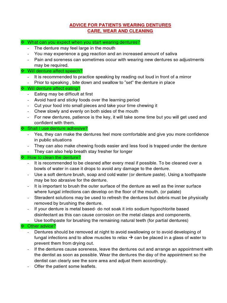 Denture Care: Tips for Patients | PDF | Dentures | Dentistry