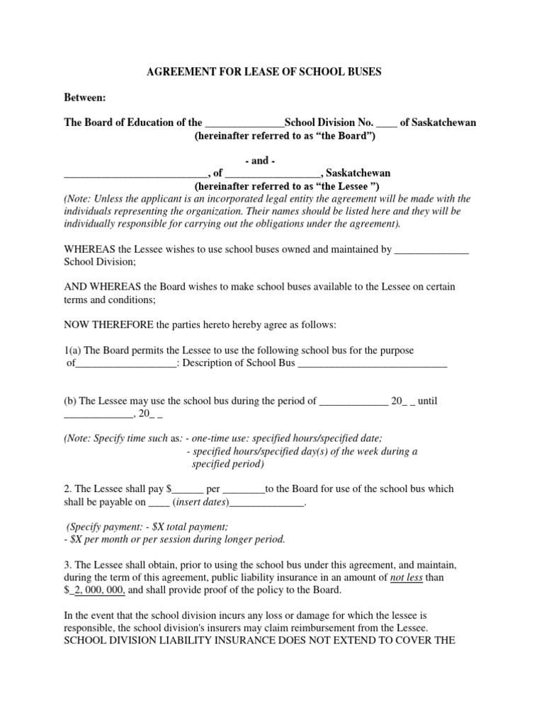 Lease Agreement for School Buses | PDF | Lease | Indemnity