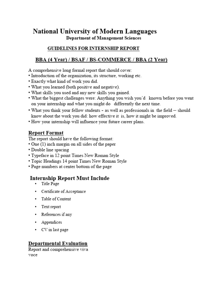 Guidlines Internship Report Along With Evaluation Performa | PDF | Swot ...