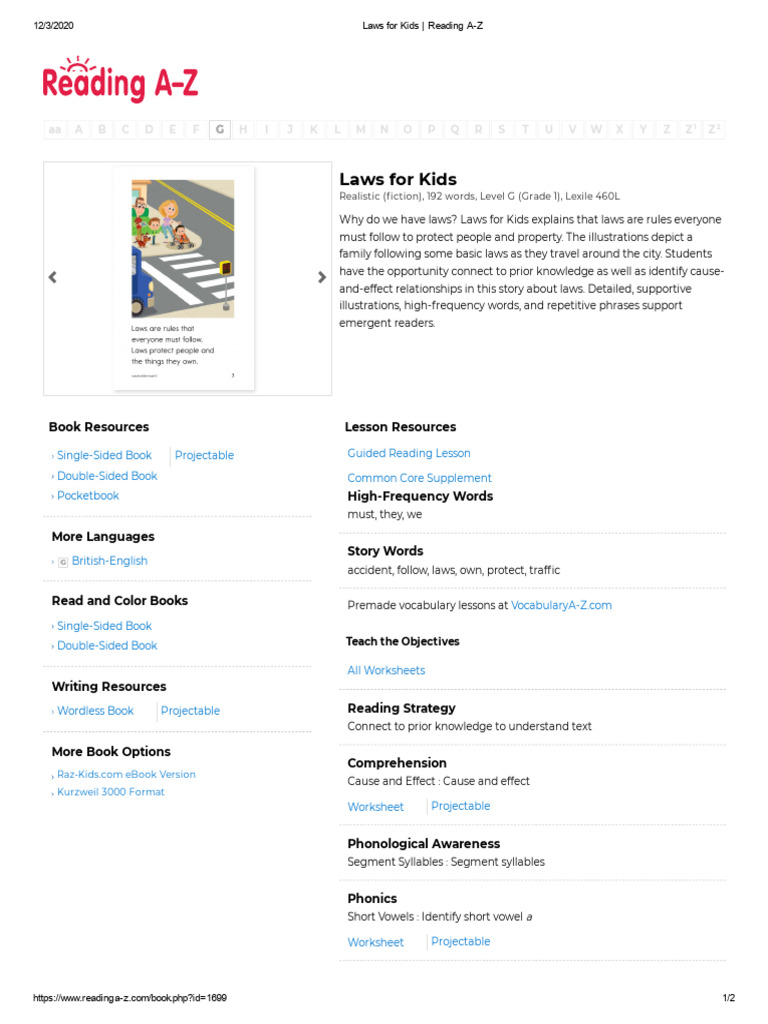 Laws for Kids _ Reading A-Z | PDF | Reading Comprehension | Word