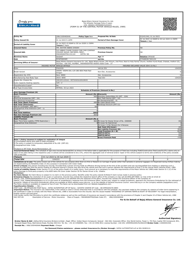 Vespa Insurance | Download Free PDF | Insurance | Deductible
