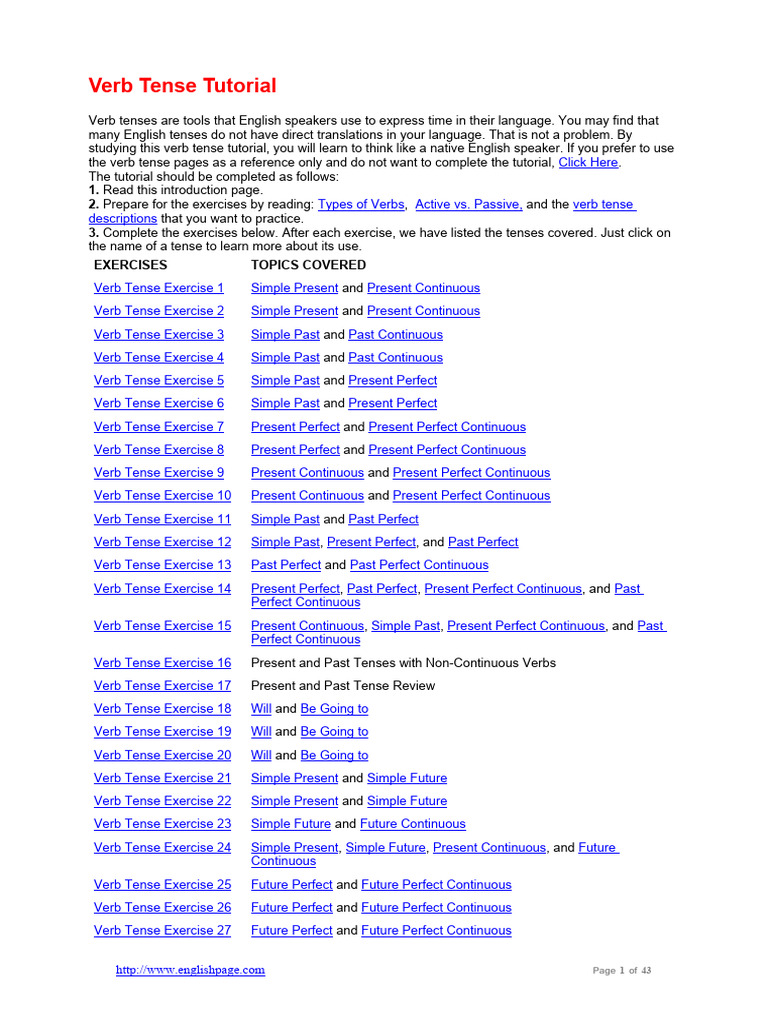 Verb Tense Tutorial v2 | PDF | Grammatical Tense | Perfect (Grammar)