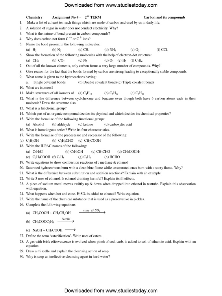 CBSE Class 10 Chemistry Worksheet | PDF | Chemical Bond | Chemical ...