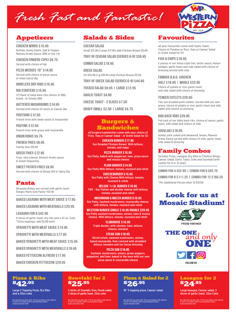 Western Pizza Takeout Menu July 2023 | Download Free PDF | Hamburgers | Pizza