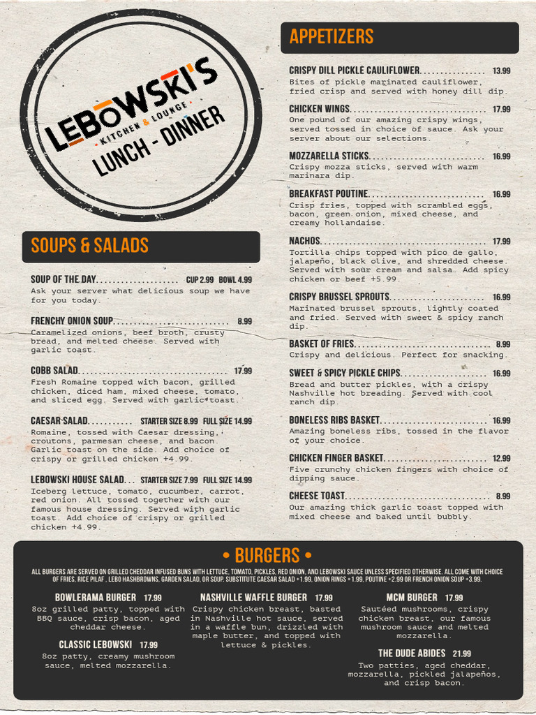 Lebowski's Main Menu Resized To 8.5 X 13 - bleedFINAL | PDF ...