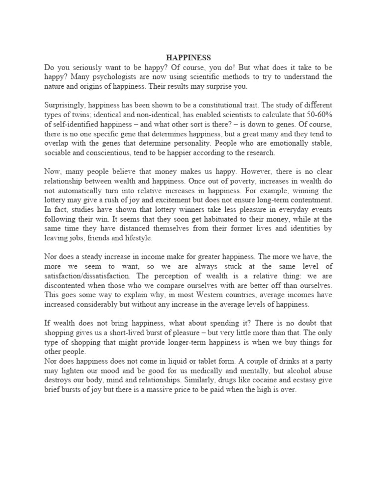 Reading Passage 1 Happiness | PDF | Happiness | Contentment