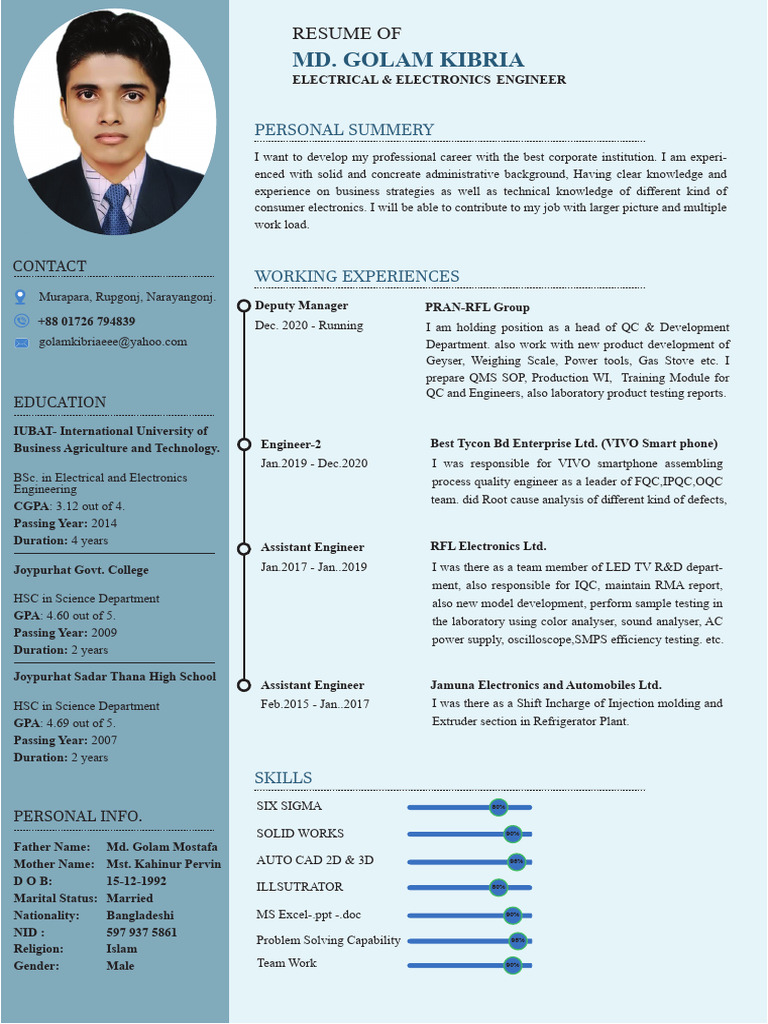 Md. Golam Kibria Resume | PDF | Engineering