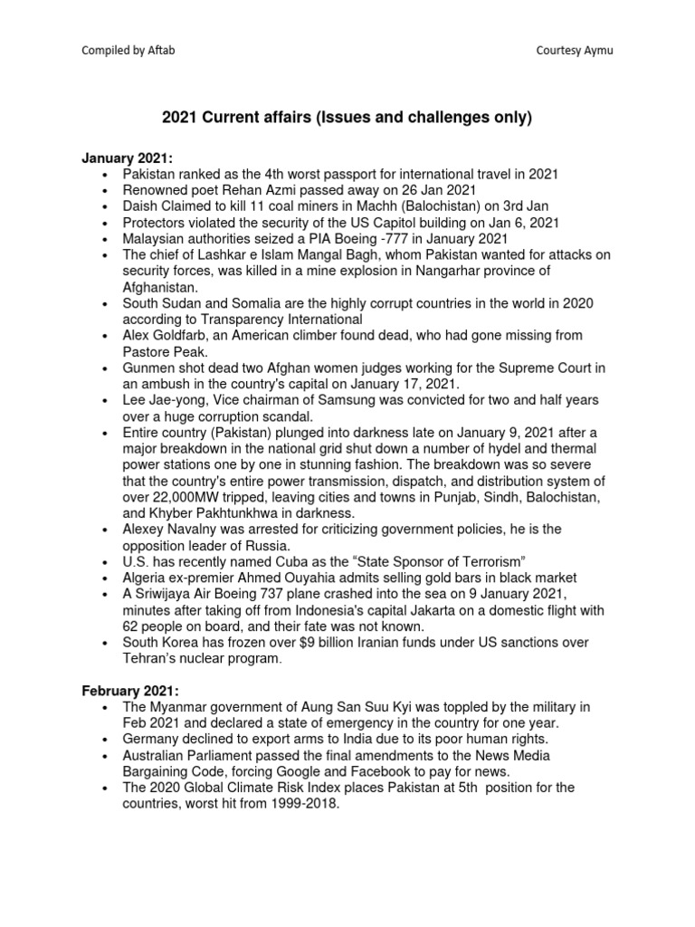 Current Affairs - 2021-2024 (Issues and Challenges) | PDF | Cost Of ...