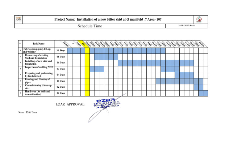 Project Schedule Installation of A New Filter Skid at Q Manifold Rev01 ...