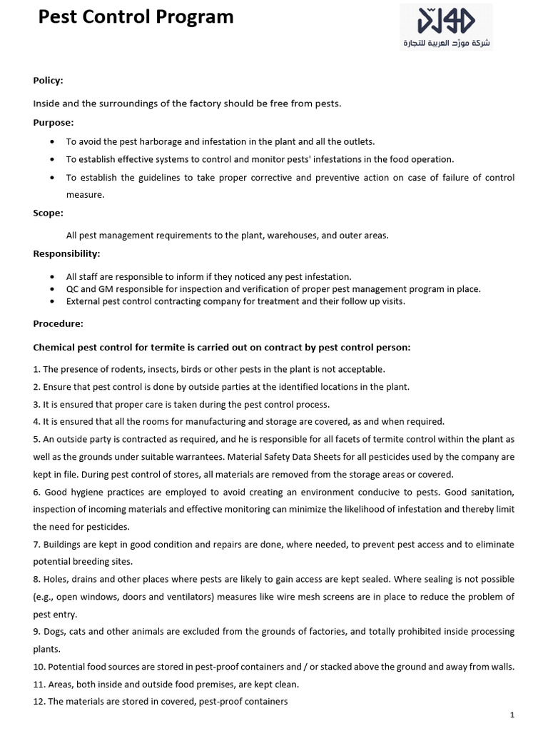 Pest Control Program | PDF | Pest Control | Pest (Organism)