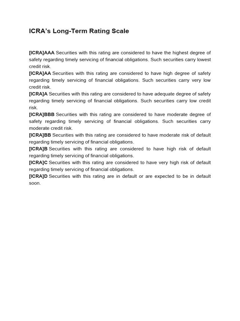 ICRA Credit Rating Scale Explained | PDF | Credit Rating | Bond Credit ...
