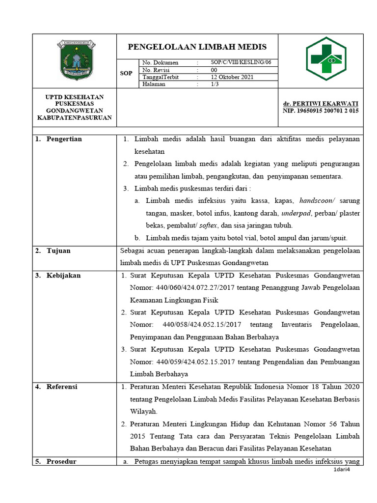 New Sop Pengelolaan Limbah Medis | PDF