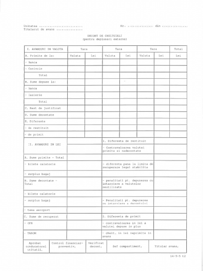 Formular Decont Deplasari Externe | PDF