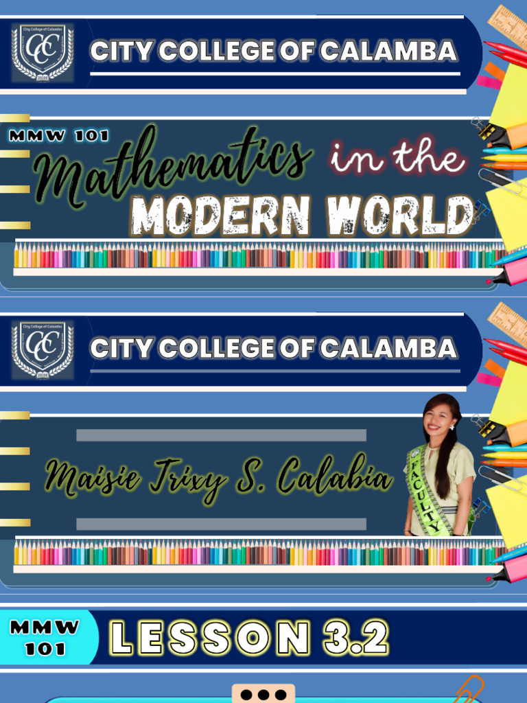 MMW 101 - Lesson 3.2 - Union and Intersection of Sets 3.3 Complement of ...