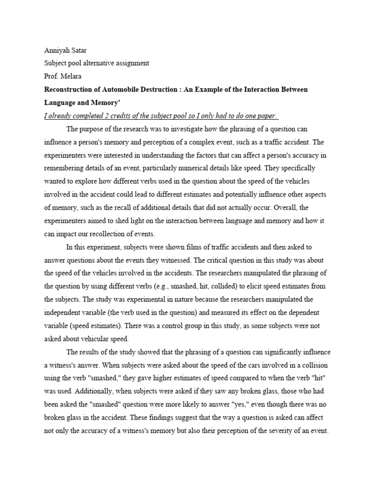 Subject Pool Paper | PDF | Memory | Recall (Memory)