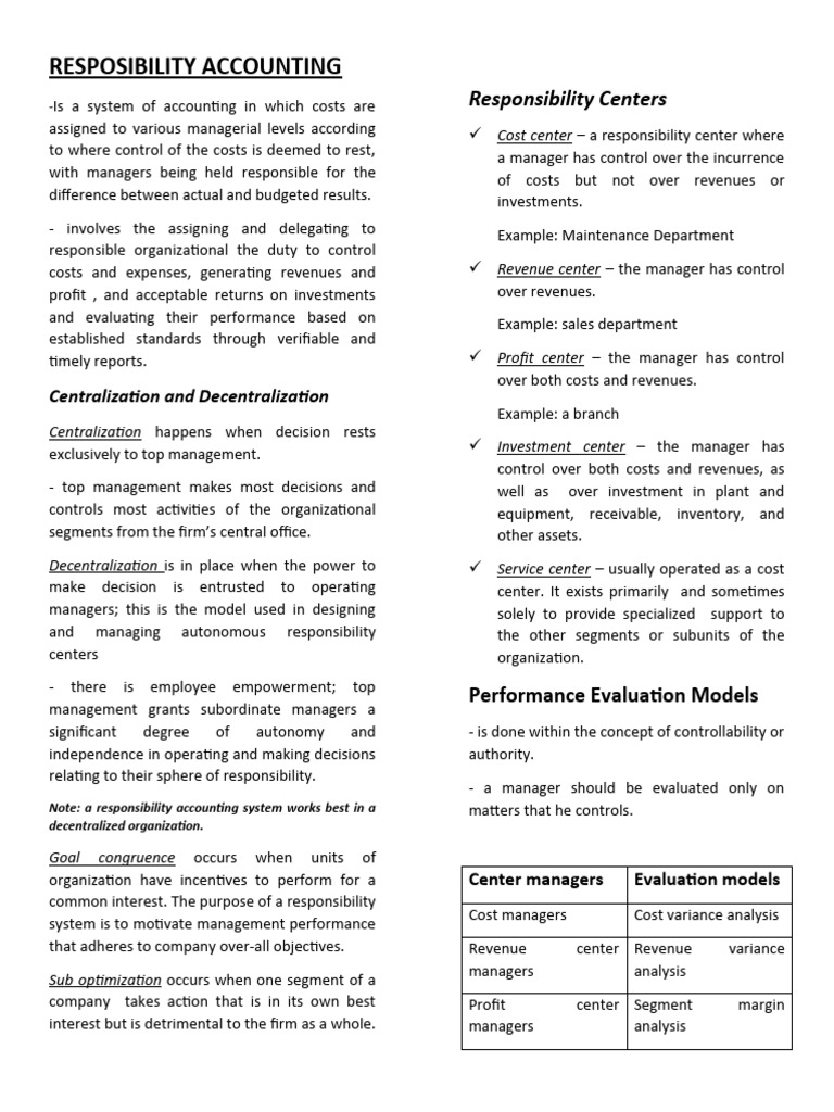 Understanding Responsibility Accounting | PDF | Return On Investment ...