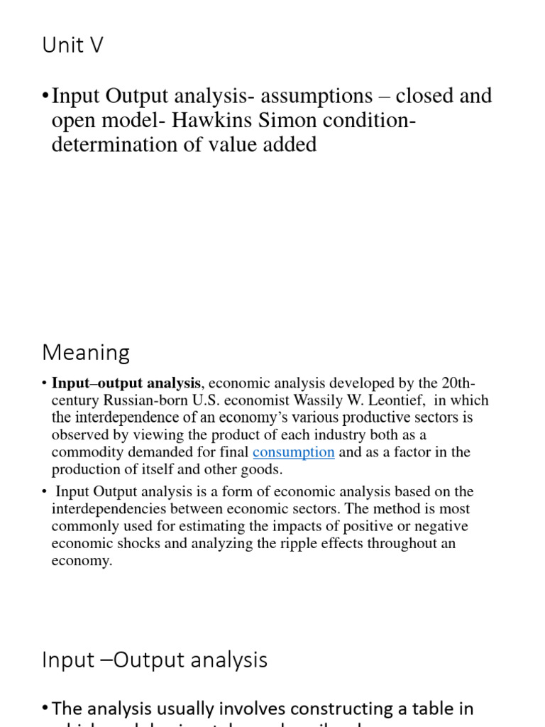 Hawkins Simon Method Condition | PDF | Input–Output Model | Business ...
