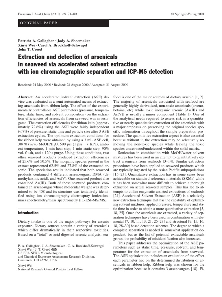 Extraction and Detection of Arsenicals in Seaweed Via Accelerated ...
