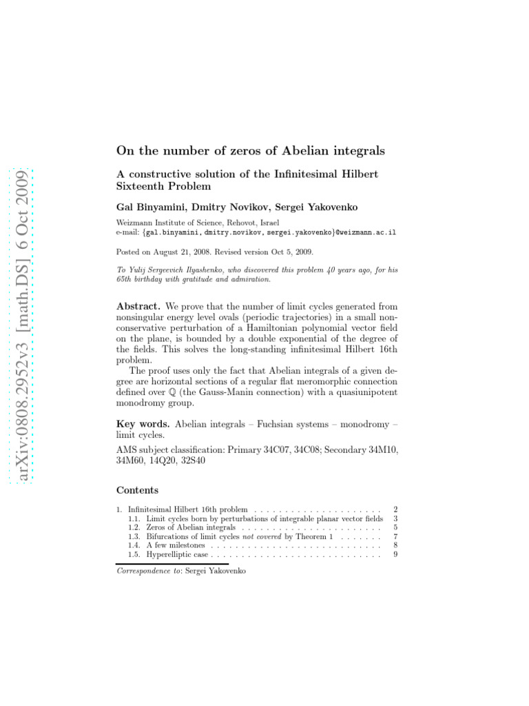 The Infinitesimal Hilbert Sixteenth Problem | PDF | Polynomial | Field ...