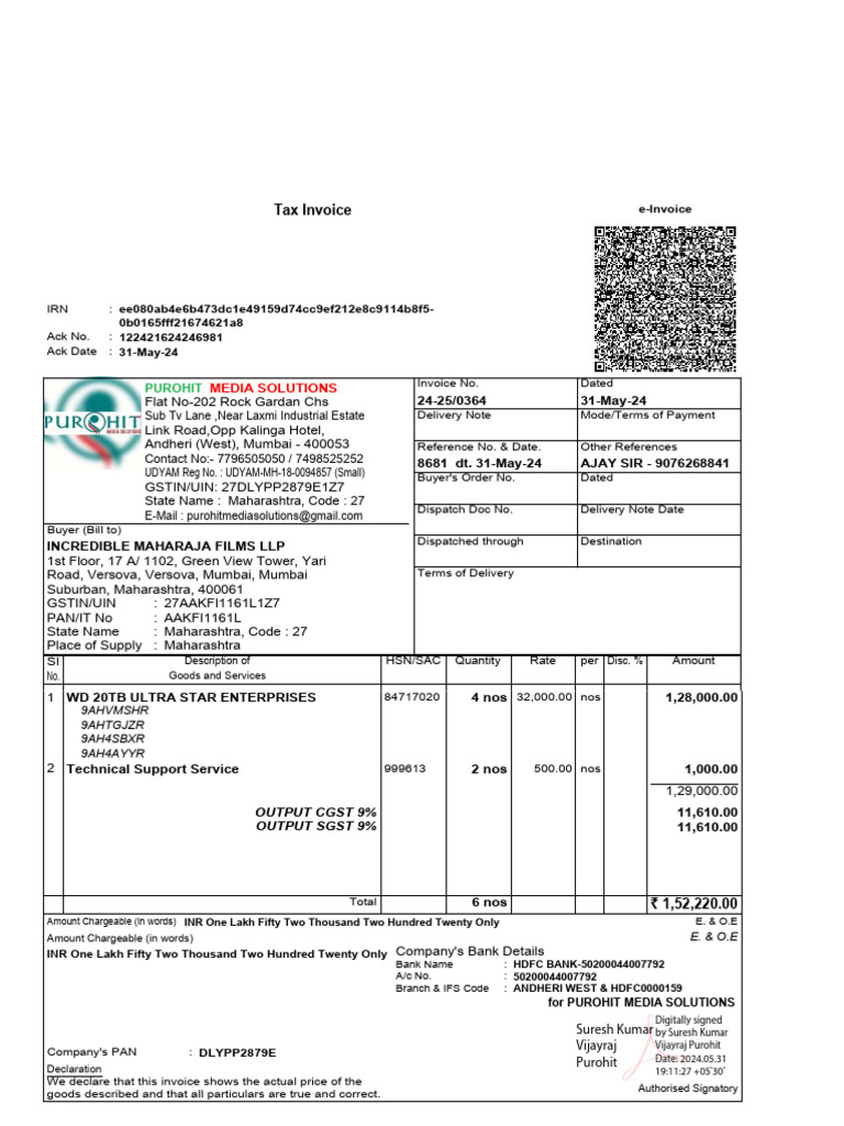 Invoice for Incredible Maharaja Films | PDF | Economies | Taxes