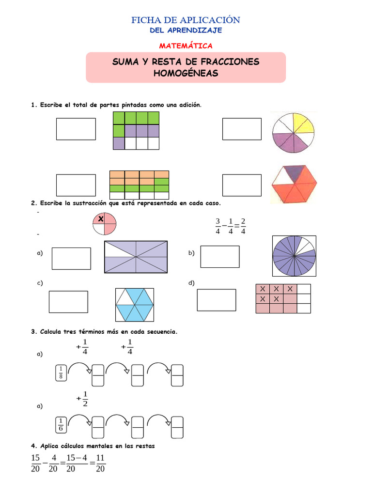 Ficha-Mierc-Mat-Suma y Resta de Fracciones Homogéneas | PDF ...