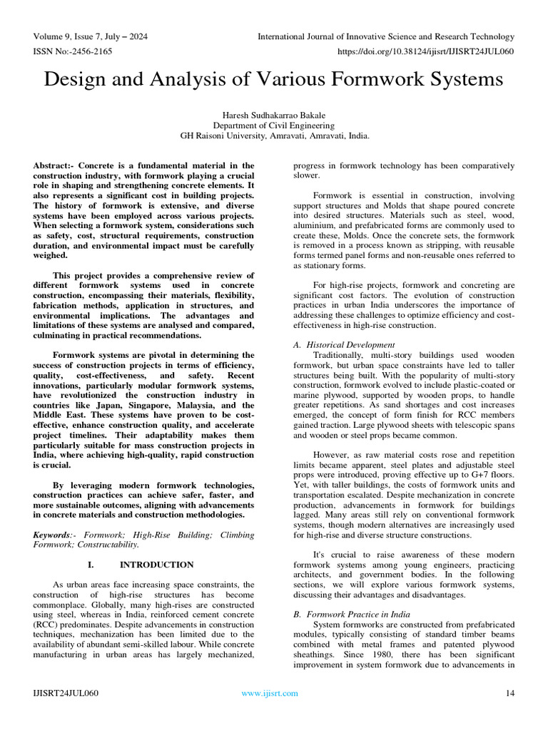 Design and Analysis of Various Formwork Systems | PDF | Concrete ...