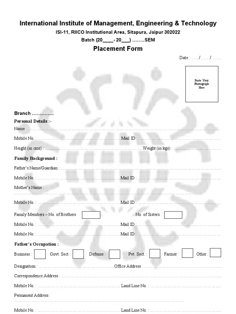 Placement Form | PDF | Games & Activities