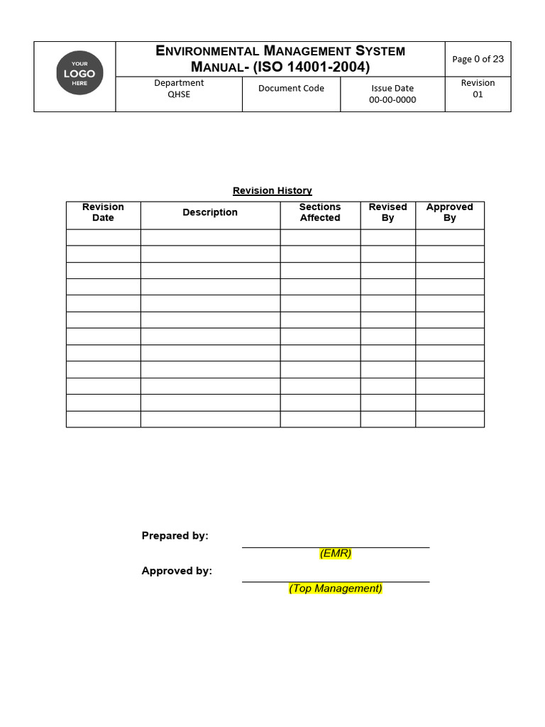 ISO 14001:2004 EMS Manual Overview | PDF | Environmental Resource ...