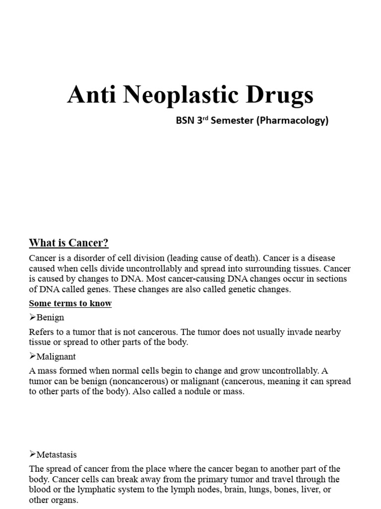 Anti Neoplastic Drugs | PDF | Chemotherapy | Cancer