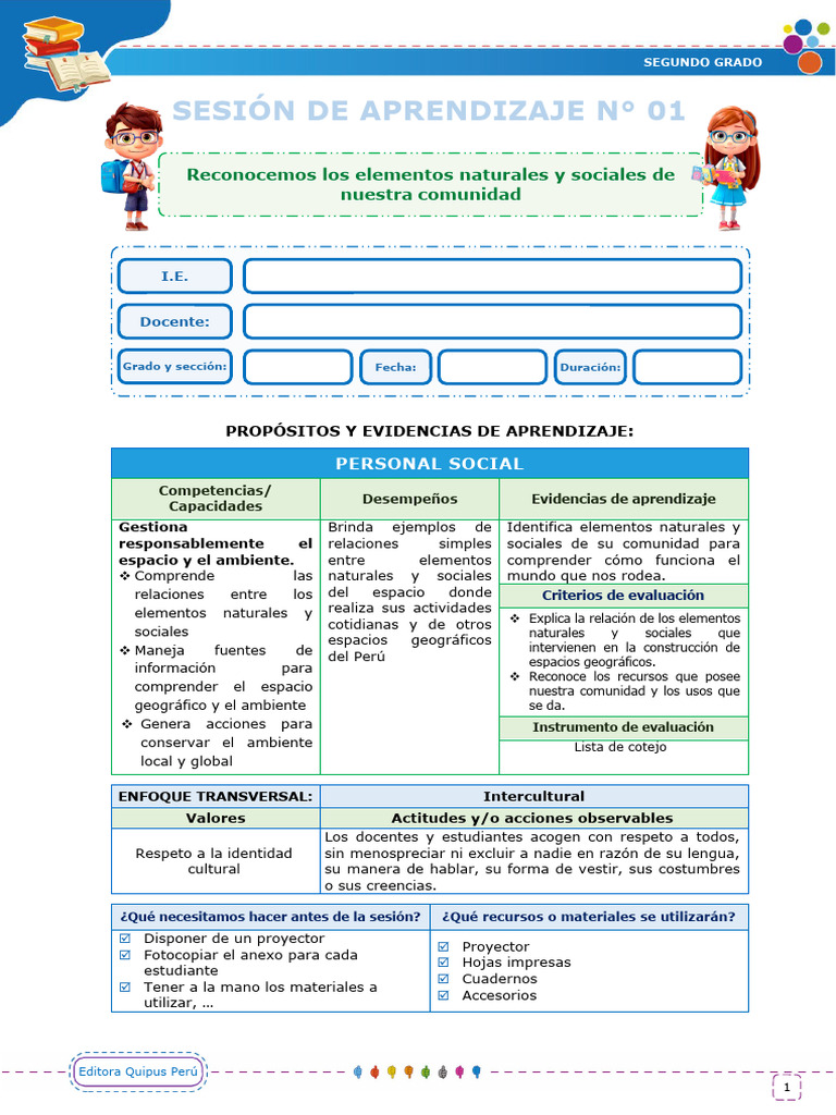 2.- Sesiones de aprendizaje - Semana 1 - UD V - Editora Quipus Perú | Descargar gratis PDF ...