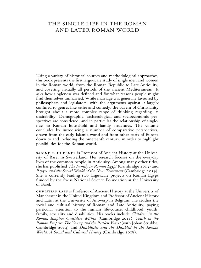 The Single Life in the Roman and Later Roman World (Christian Laes ...