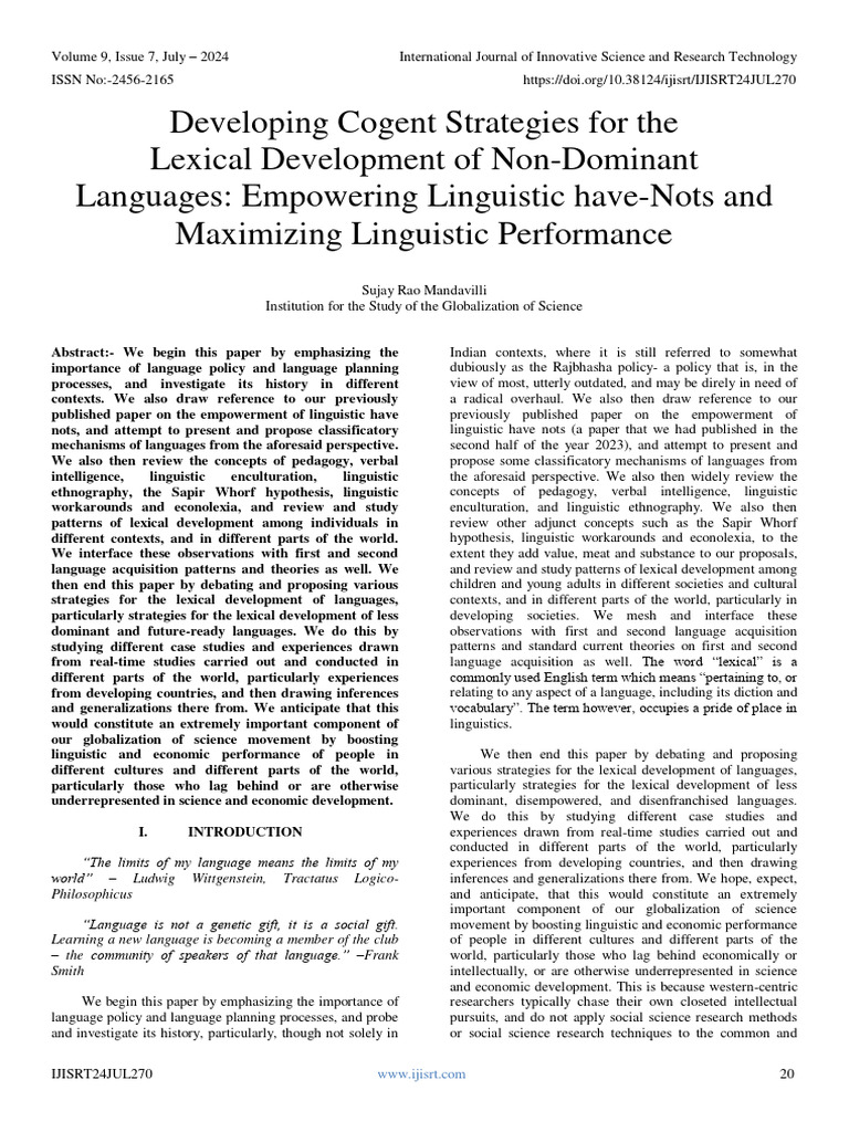 Developing Cogent Strategies For The Lexical Development of Non ... Developing Cogent Strategies For The Lexical Development of Non ...