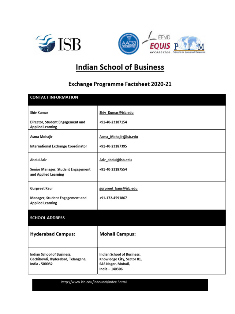 ISB Factsheet AY 2020 21 | PDF