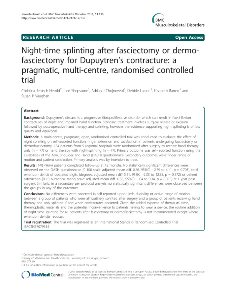 Night-Time Splinting After Fasciectomy or Dermo-Fasciectomy For ...