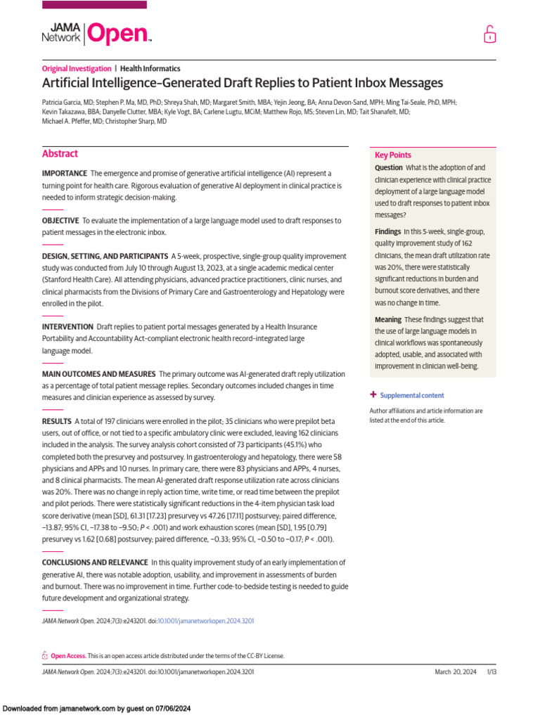 Artificial Intelligence-Generated Draft Replies To Patient Inbox ...