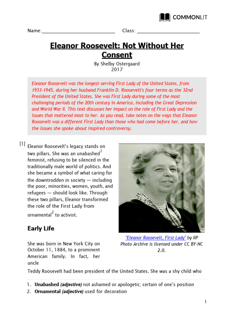 Eleanor Roosevelt Ibrahim Kareem Worksheet | PDF | Eleanor Roosevelt ...