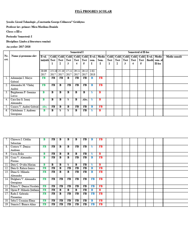 rAPORT PROGRES SCOLAR | PDF