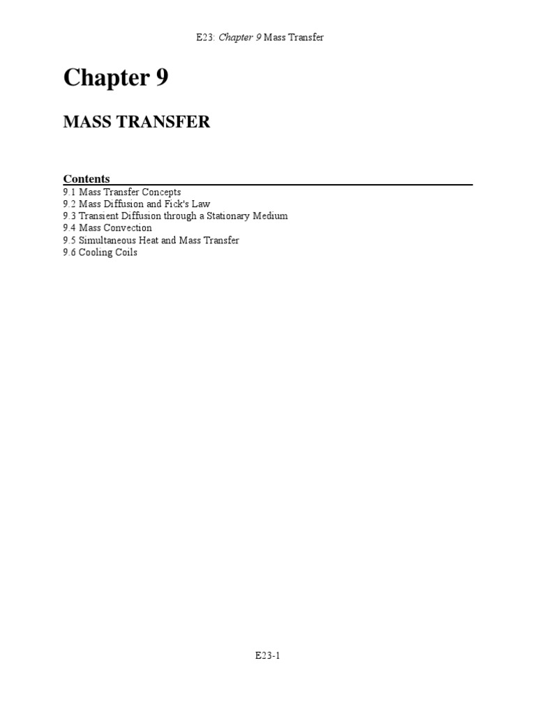Chapter 9 Mass Transfer | PDF | Diffusion | Thermal Conduction