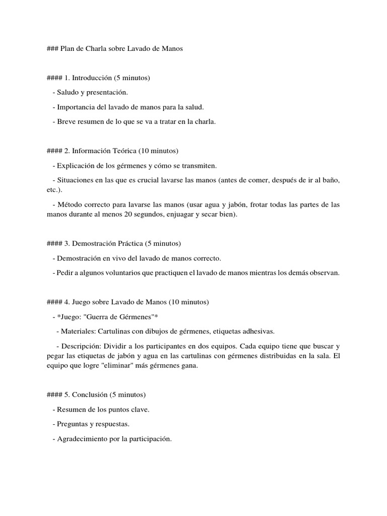 Plan de Charla sobre Lavado de Manos | PDF