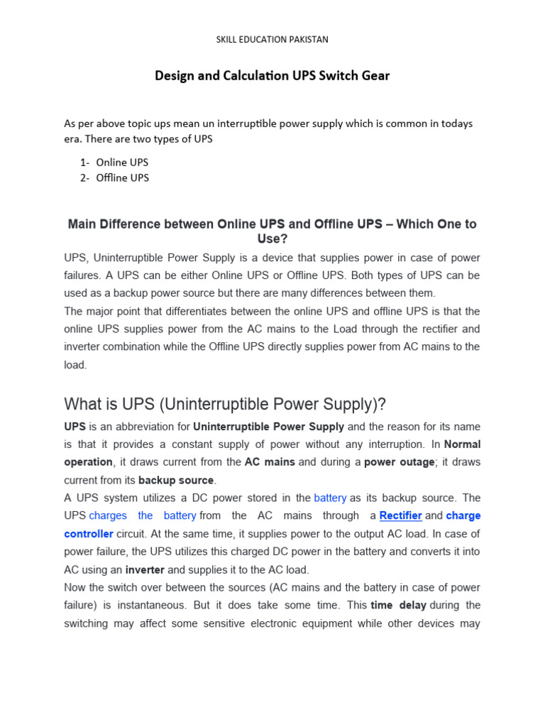 Design and Calculation UPS Switch Gear-UPS | PDF | Power Inverter ...