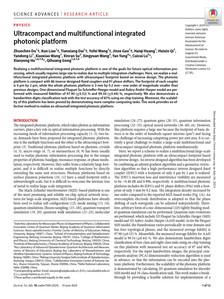 Ultracompact and Multifunctional Integrated Photonic Platform | PDF | Photonics | Matrix ...