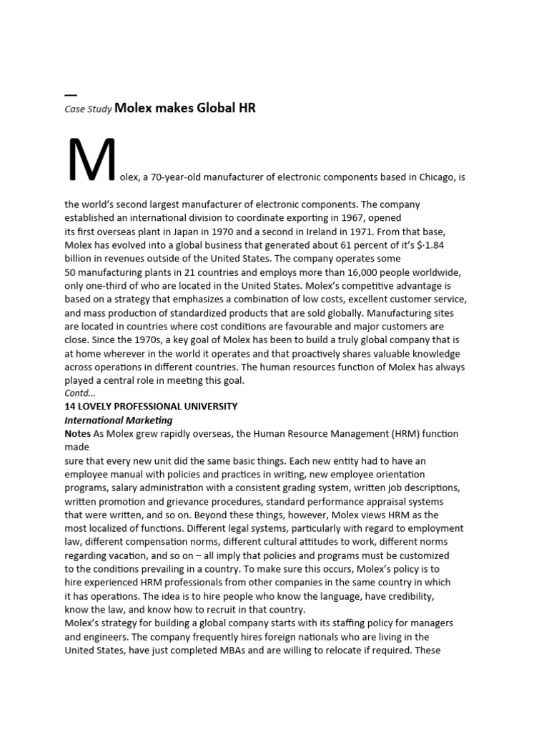 Case Study Molex Makes Global HR | PDF | Cost Of Living | Human Resource Management