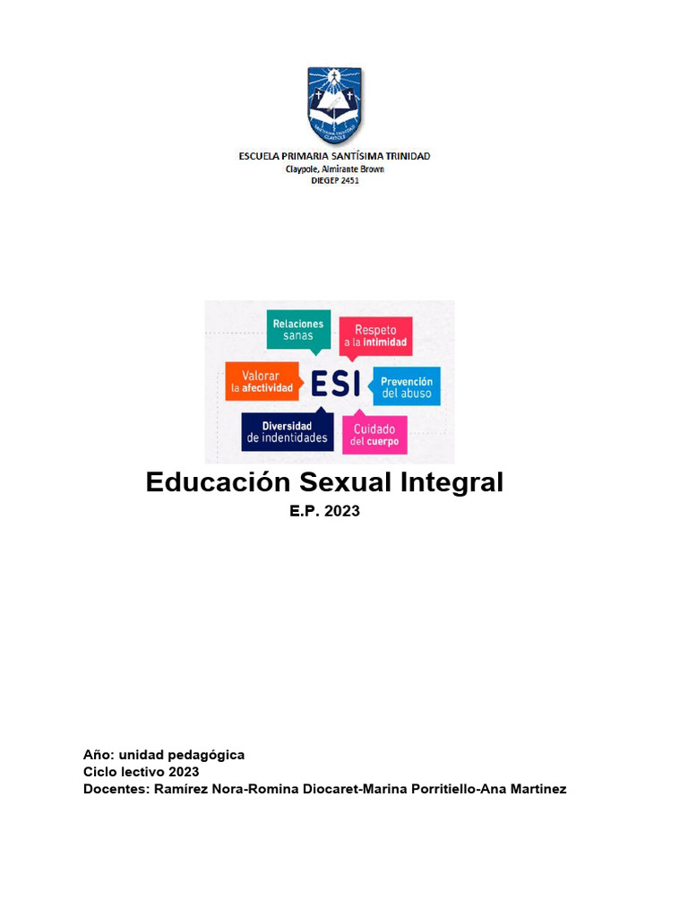 Proyecto ESI | Descargar gratis PDF | Educación sexual | Escuelas
