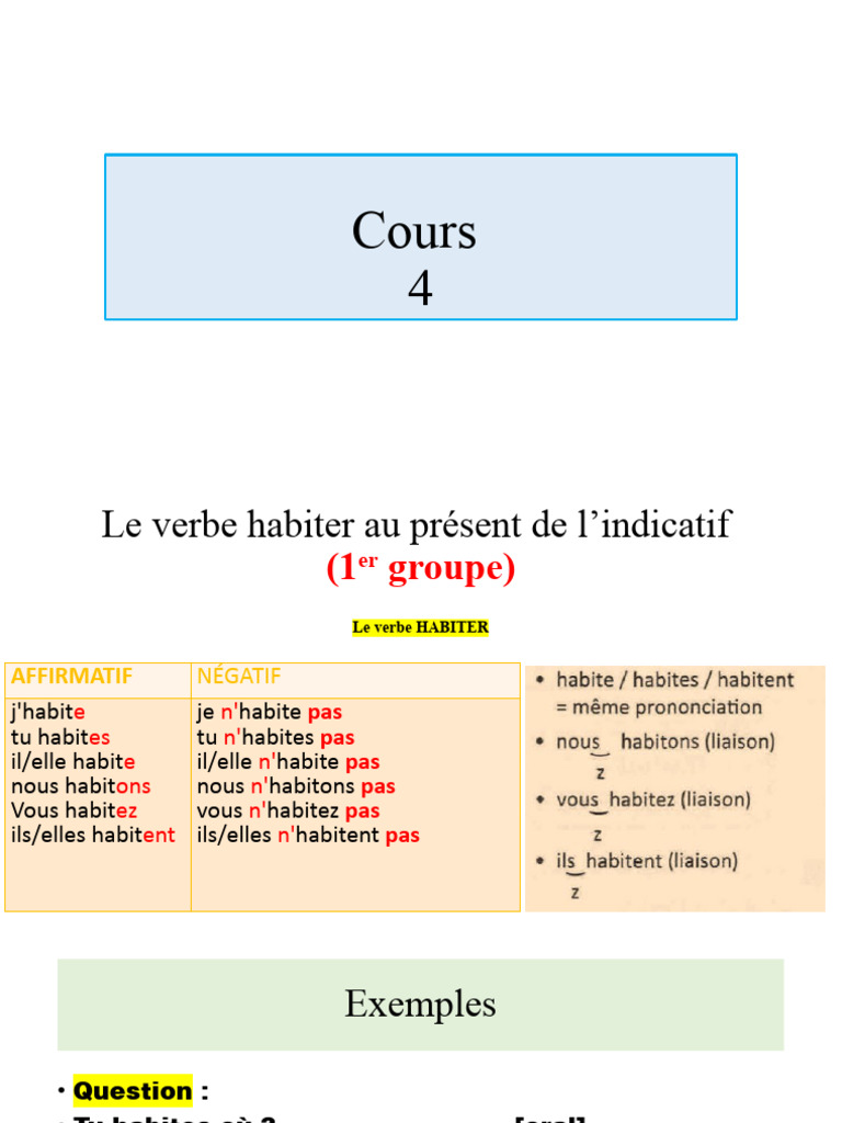 Le verbe habiter au présent | PDF | Linguistique | Grammaire