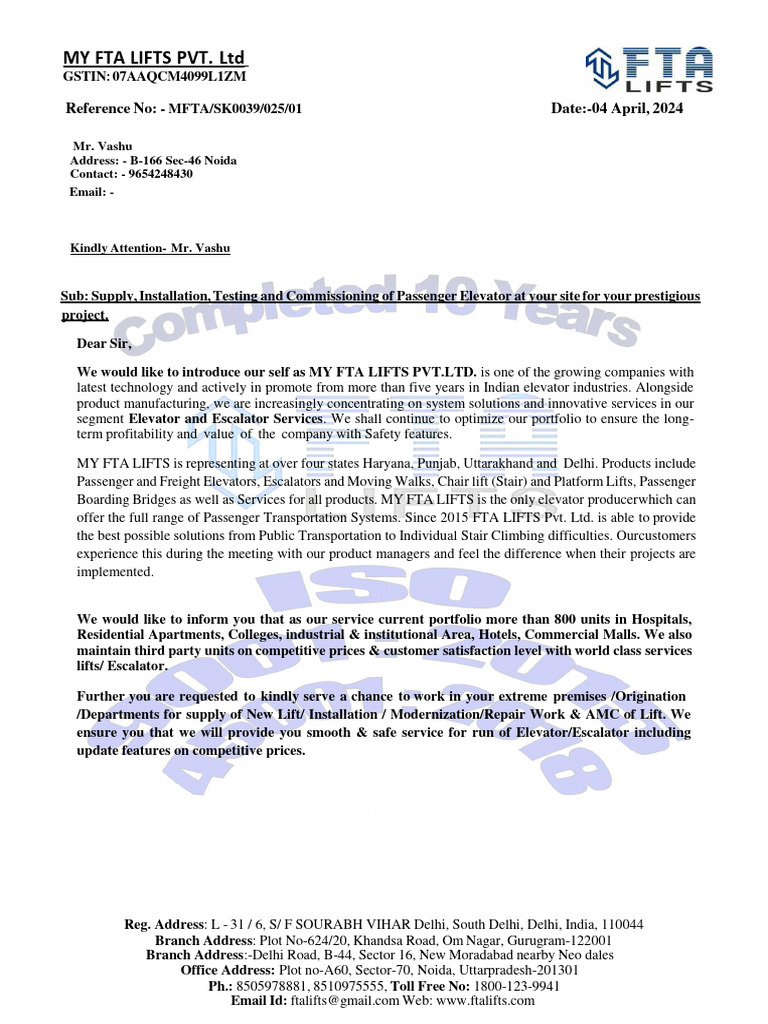 Qot. Mr. Vashu SK001 | PDF | Elevator | Taxes