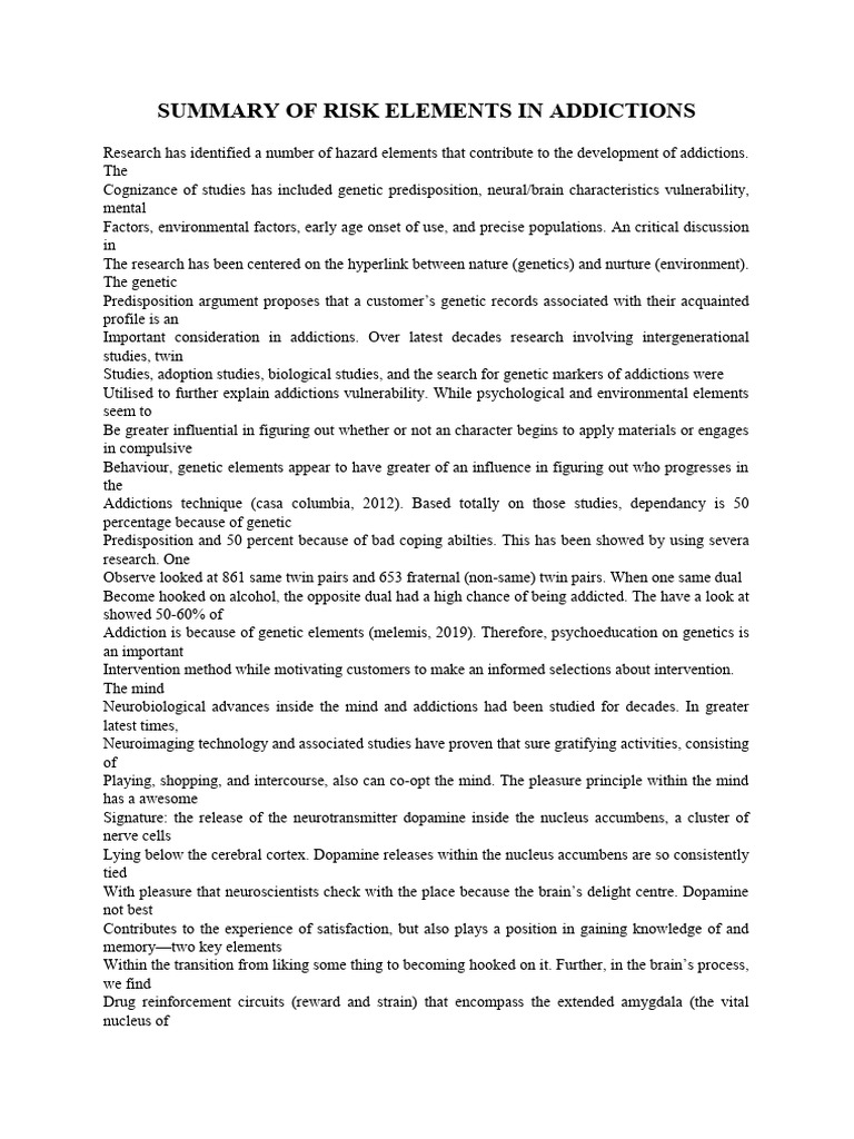 Summary of Risk Elements in Addictions | PDF | Substance Abuse ...