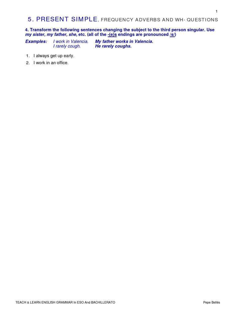 0505 TRANSFORM TO THE 3RD PERSON SING !S! | PDF | English Grammar ...